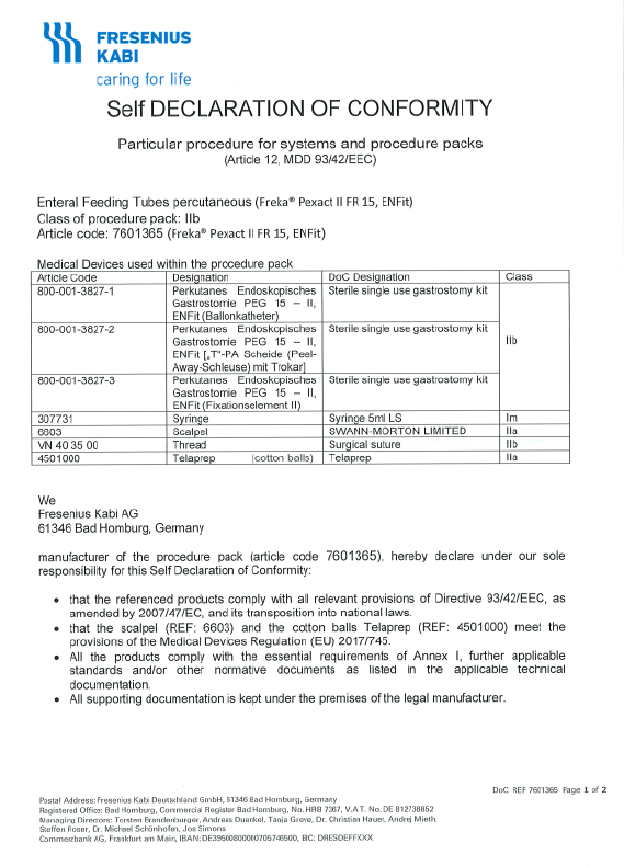 48_DoC Freka Pexact II FR 15 ENFit kit REF 7601365 Class IIb 31July2023 | Key2 Fresenius Kabi